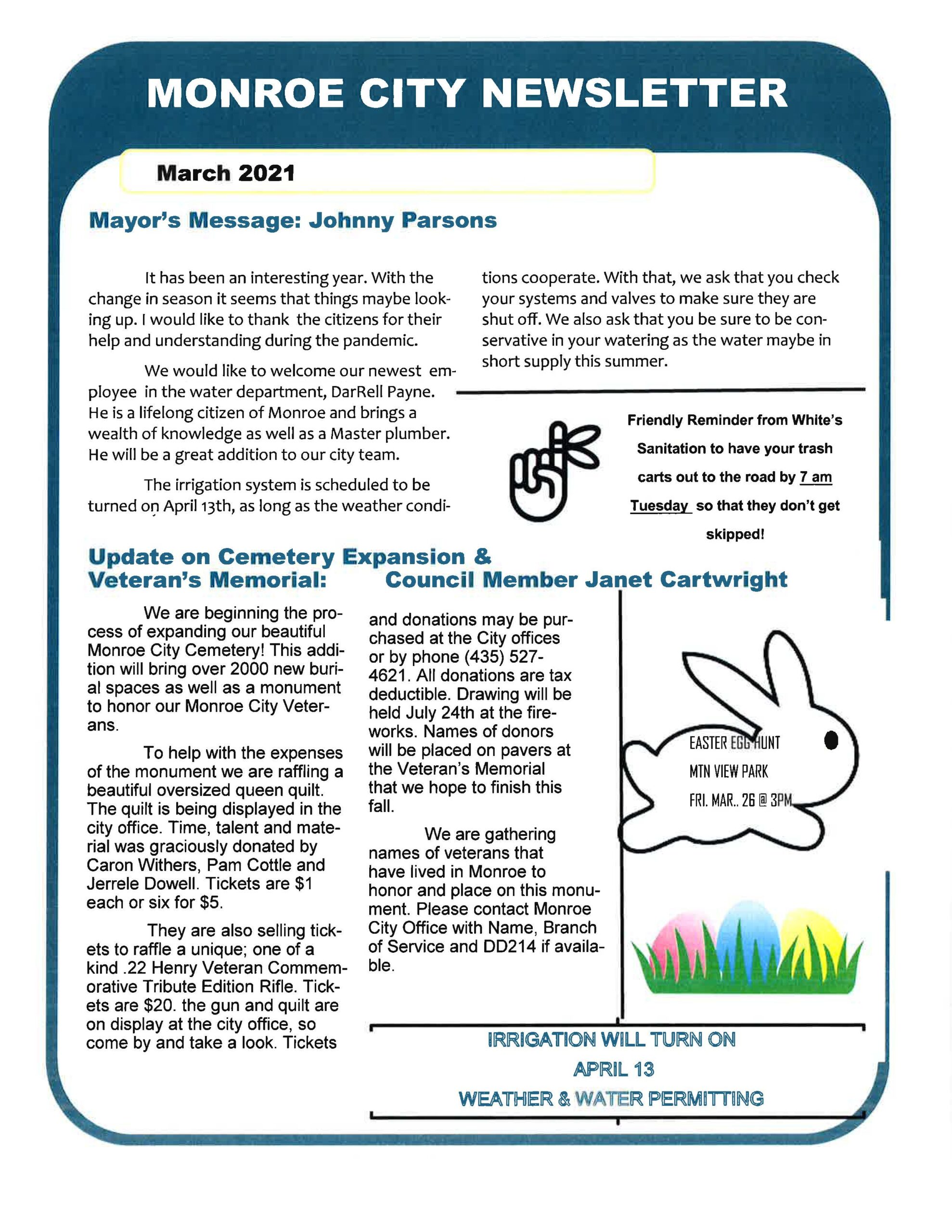 April 2021 Newsletter – Monroe City