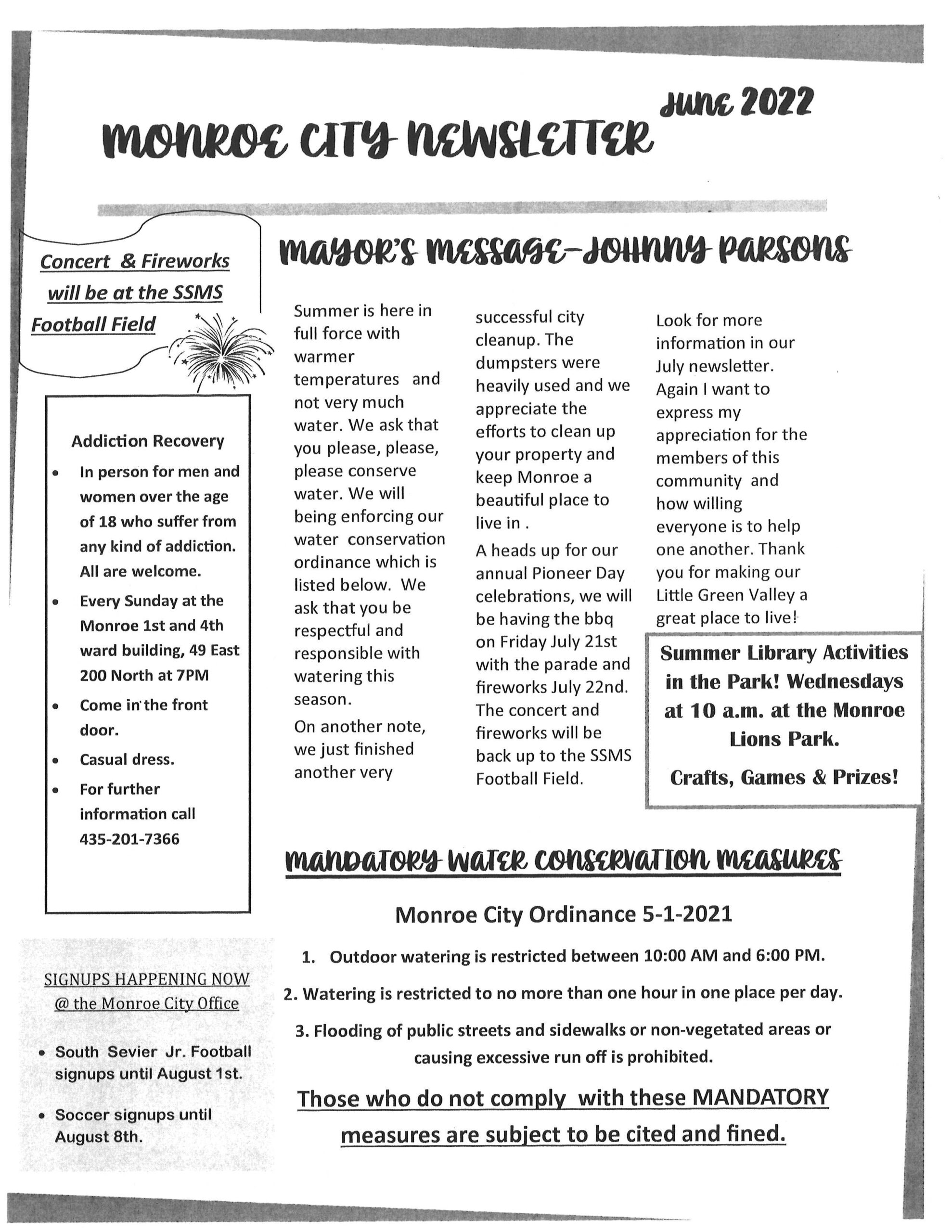 JUNE 2022 NEWSLETTER – Monroe City